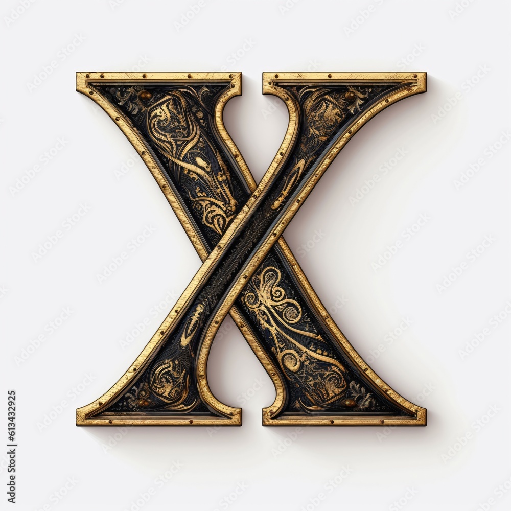 Gothic font letter x with black and gold trimming Stock Illustration ...