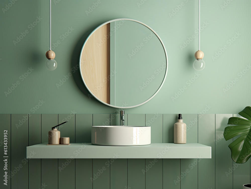 Realistic interior mockup bathroom ceramic sink basin or wash basin ...