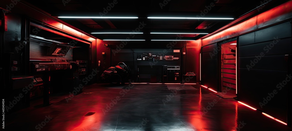 black empty garage with red neon lights. ai generative ilustração do ...