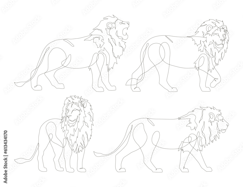 Lion line art drawing collection. One continuous line drawing of lion ...