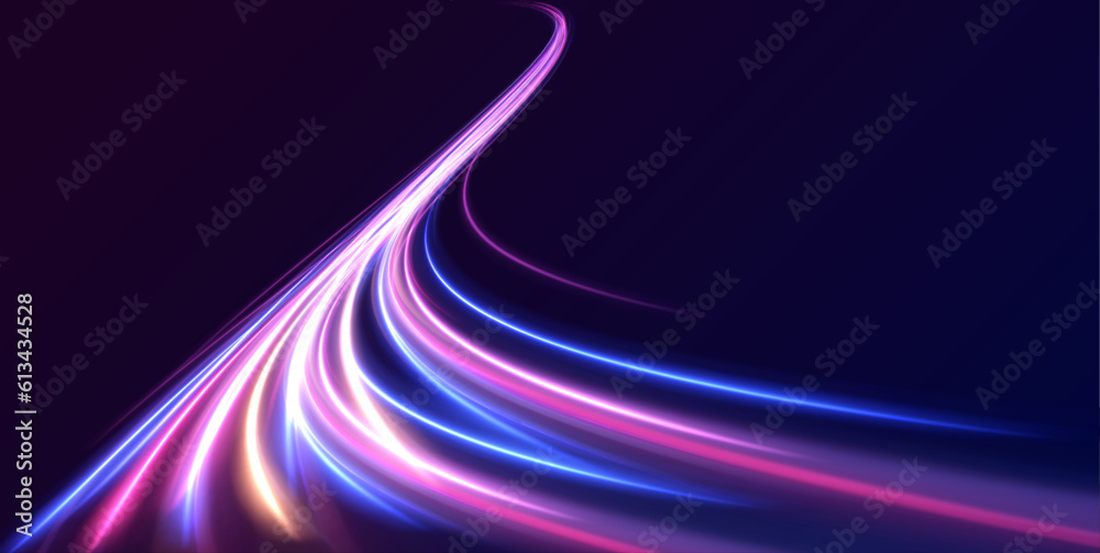 Futuristic neon light line trails. bright sparkling background ...