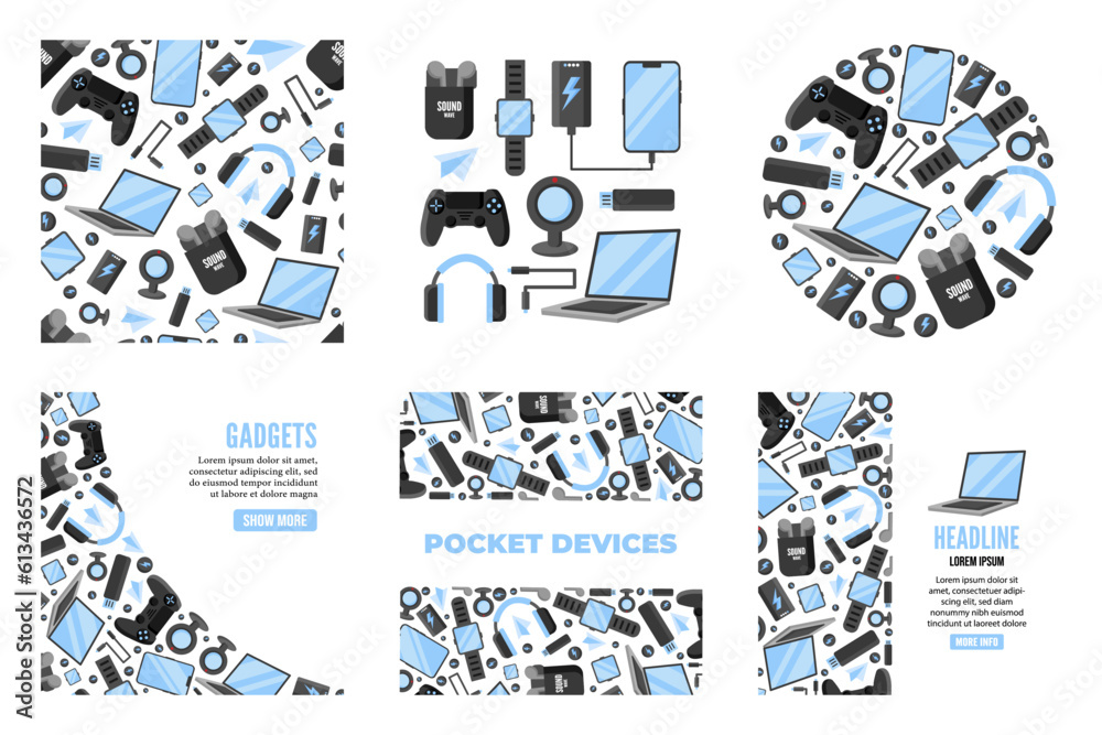 Pocket Devices, Modern Gadgets set, seamless pattern, vertical ...