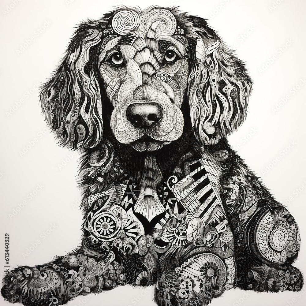 Zentangle Dog. Generative AI. A digital illustration of a dog in the ...