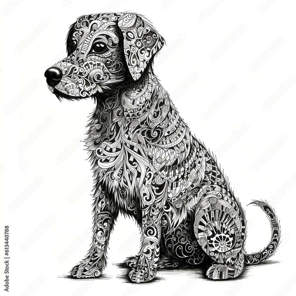 Zentangle Dog. Generative AI. A digital illustration of a dog in the ...