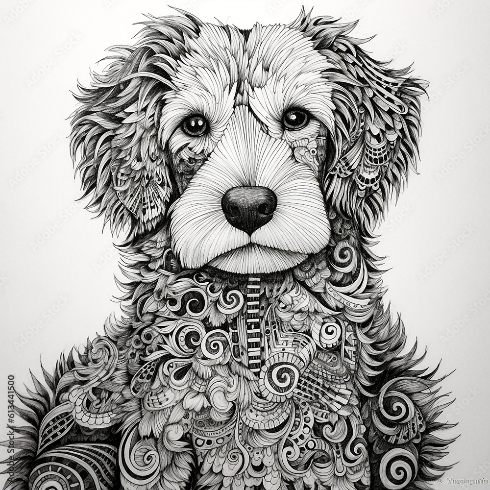 Zentangle Dog. Generative AI. A digital illustration of a dog in the ...