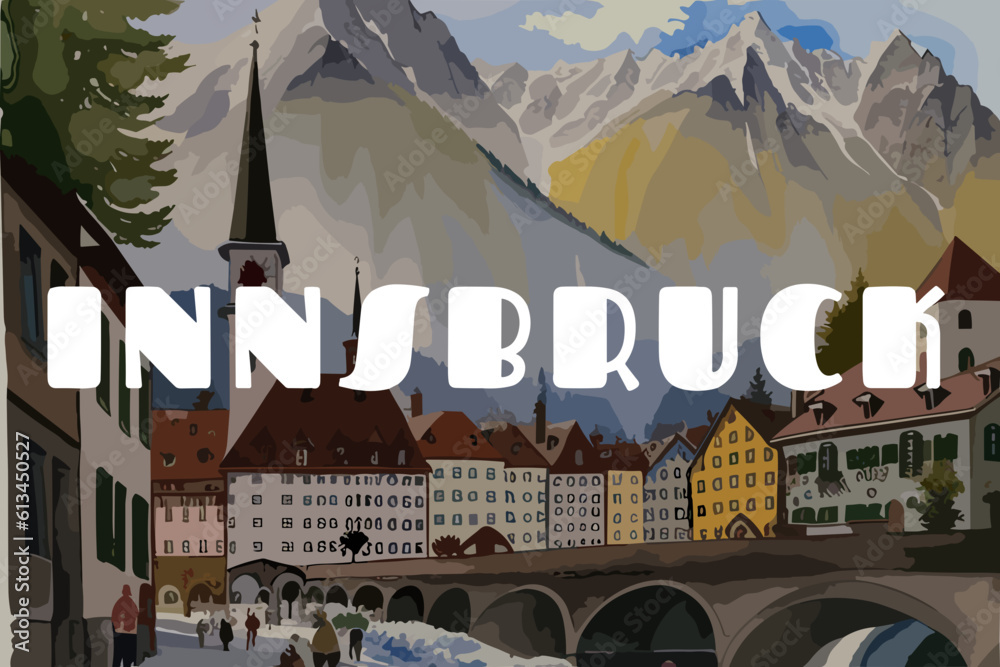 Innsbruck: Beautiful painting of an Austrian village with the name ...