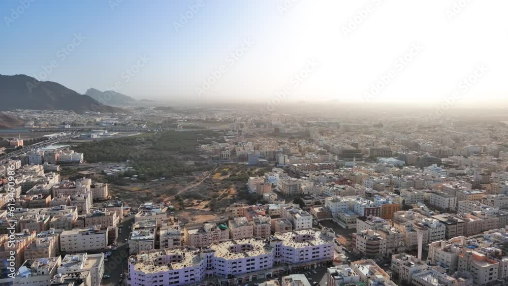Medina, Saudi Arabia: Aerial view of famous city in Arabia, buildings ...