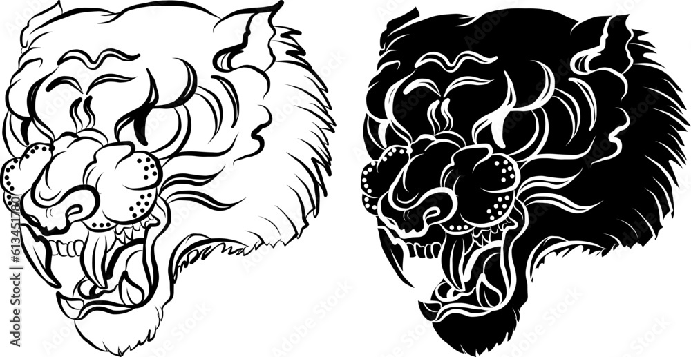 Tiger face sticker vector.Tiger head traditional tattoo.Tiger roaring ...