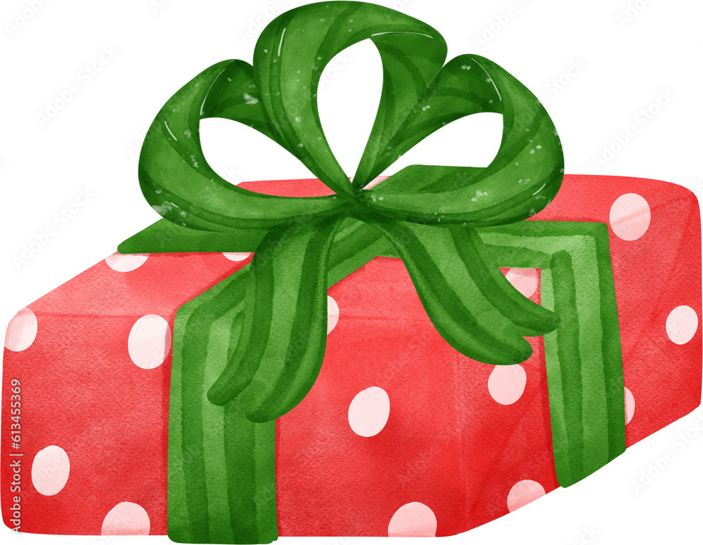 Cute vibrant Christmas present papercraft box watercolor cartoon hand ...