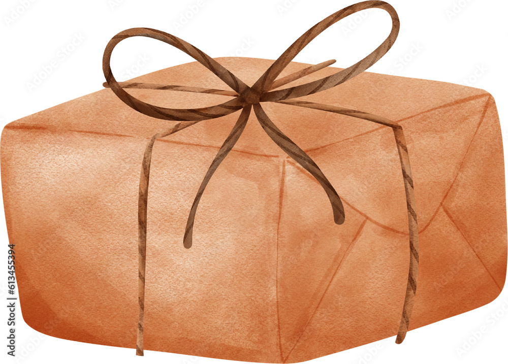 Cute vibrant Christmas present papercraft box watercolor cartoon hand ...