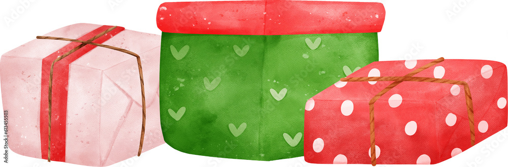 Cute stack of vibrant Christmas present papercraft box watercolor ...