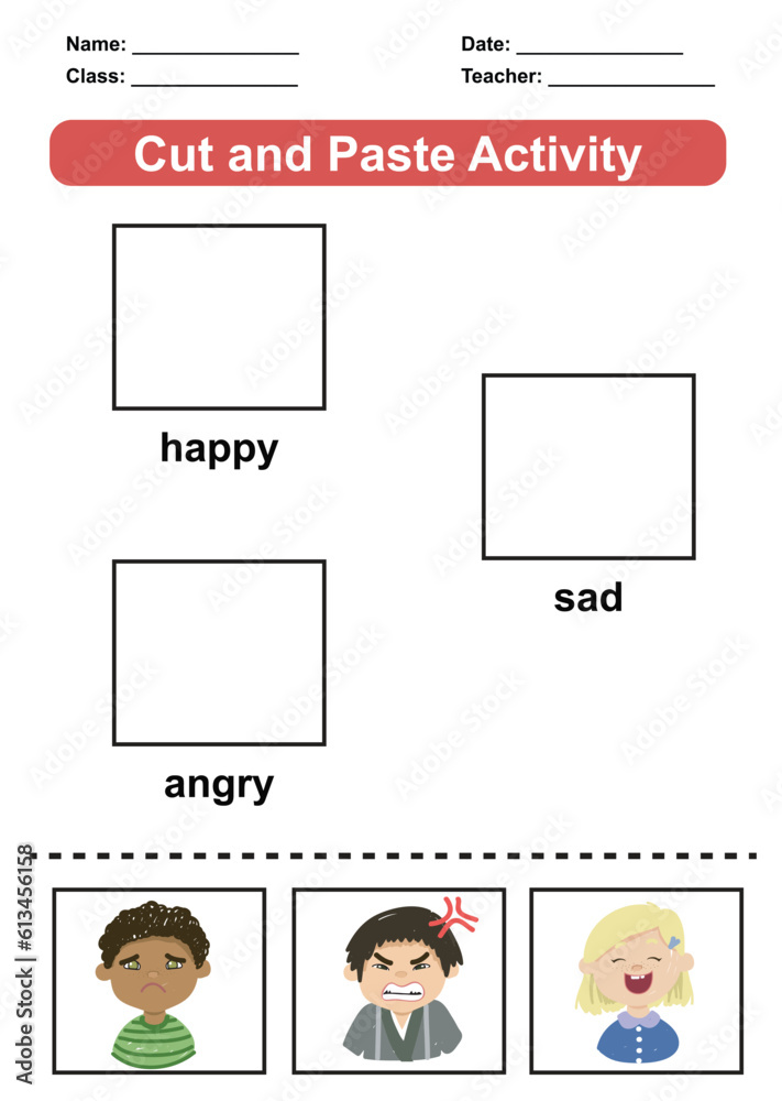 Educational game for kids. Cut and paste the emotion images. Happy ...