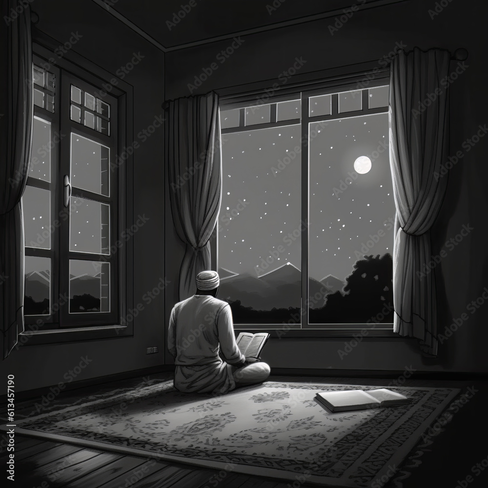 A muslim and muslim woman Recitation Reading Holy-Quran illustration ...