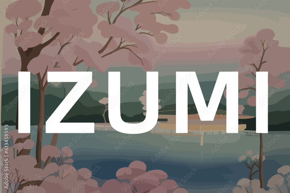 Beautiful watercolor painting of a Japanese scene with the name Izumi ...
