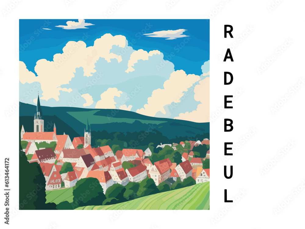 Radebeul: Vintage artistic travel poster with a German scenic panorama ...