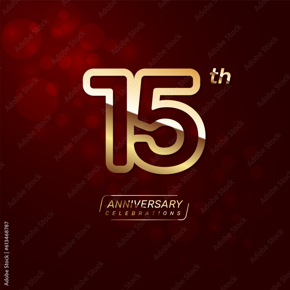 15th year anniversary logo design with a double line concept in gold ...