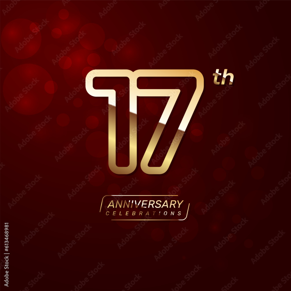 17th year anniversary logo design with a double line concept in gold ...