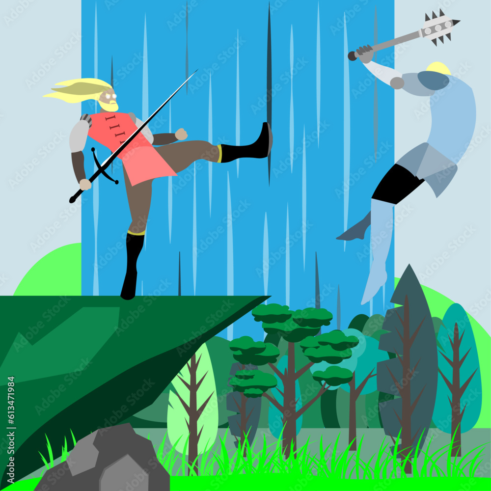 Vector fighting knights. Cartoon illustration Stock Vector | Adobe Stock