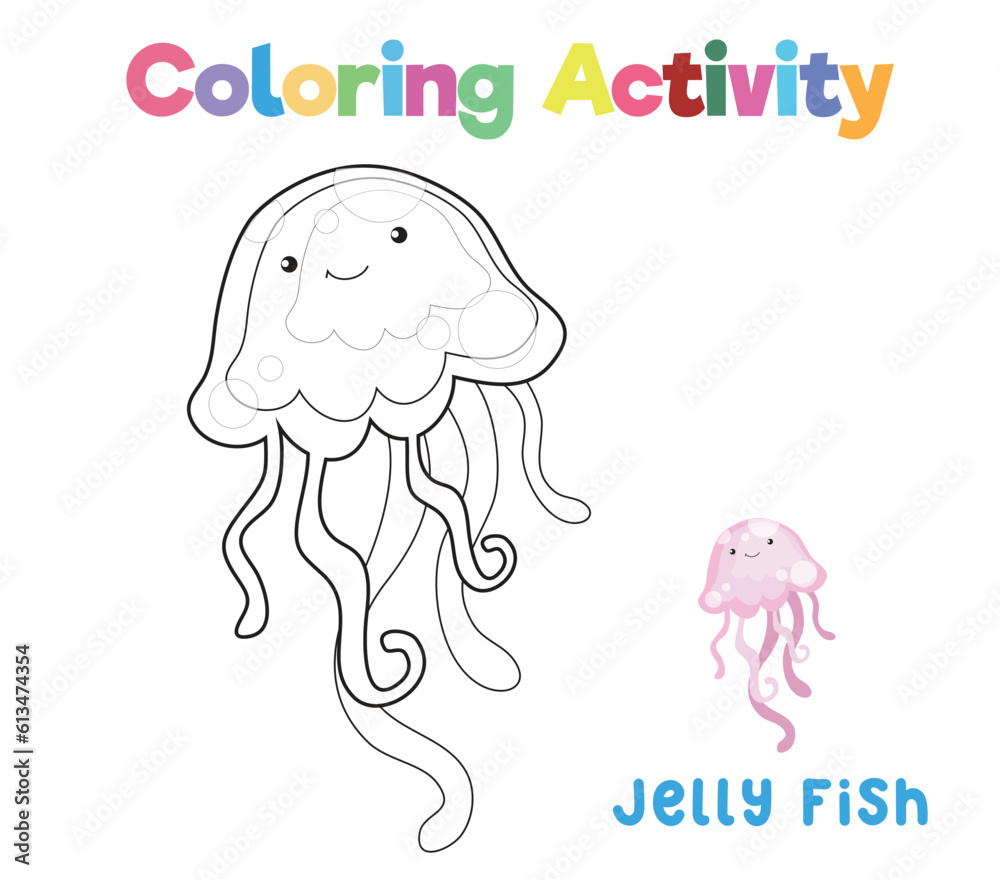 Coloring the jellyfish, the sea animal. Coloring sea animals worksheet ...