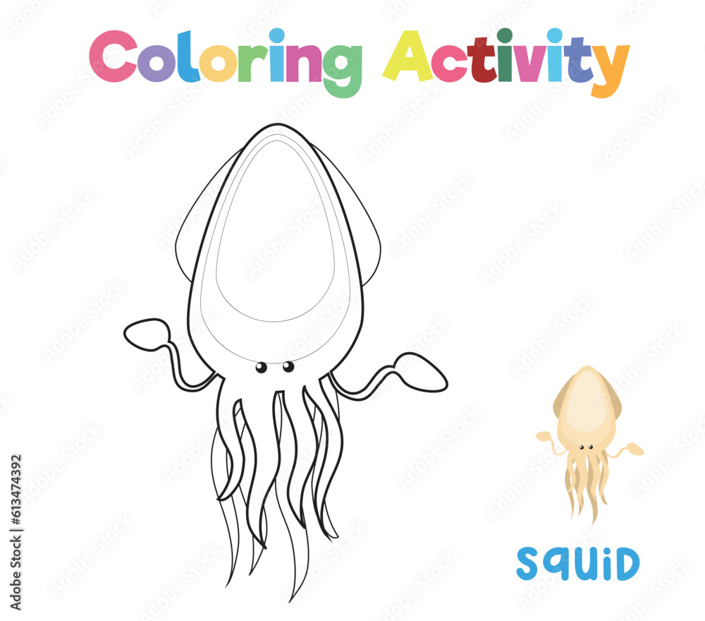 Coloring the squid, the sea animal. Coloring sea animals worksheet ...
