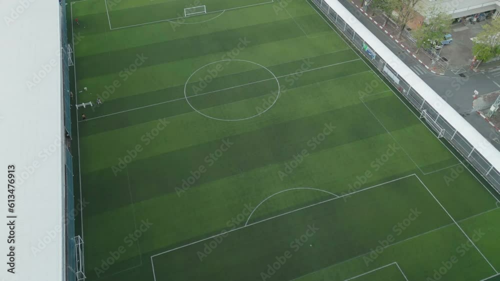 Aerial top view of soccer football sport recreation field ground ...