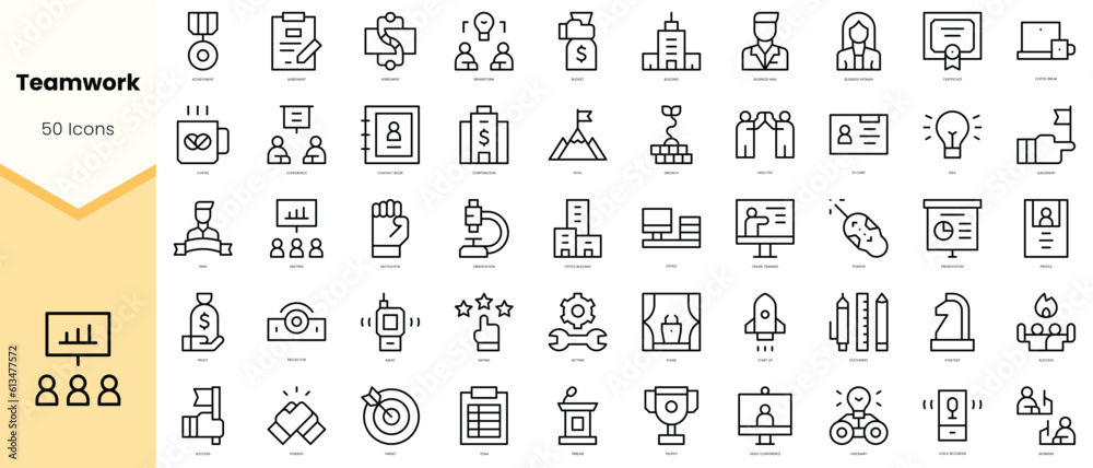 Set of teamwork Icons. Simple line art style icons pack. Vector ...