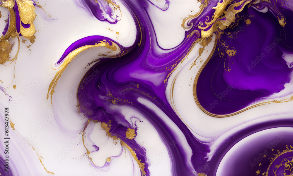 Luxury Royal Purple, White and Gold Colored Waves Abstract background ...