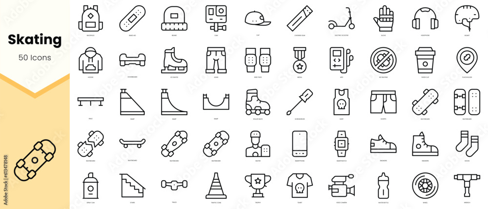 Set of skating Icons. Simple line art style icons pack. Vector ...