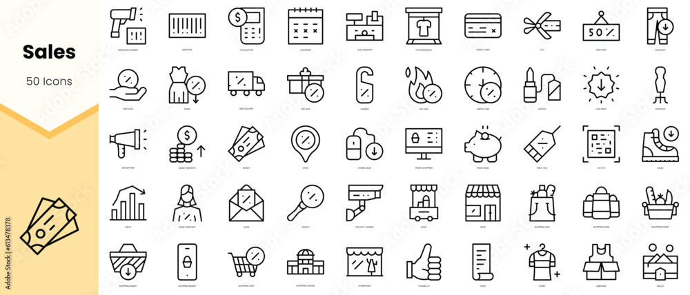 Set of sales Icons. Simple line art style icons pack. Vector ...
