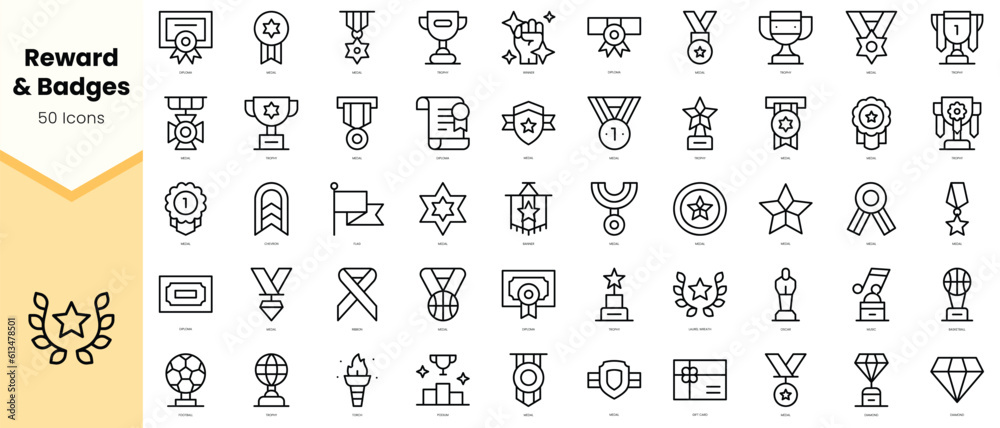 Set of reward and badges Icons. Simple line art style icons pack ...