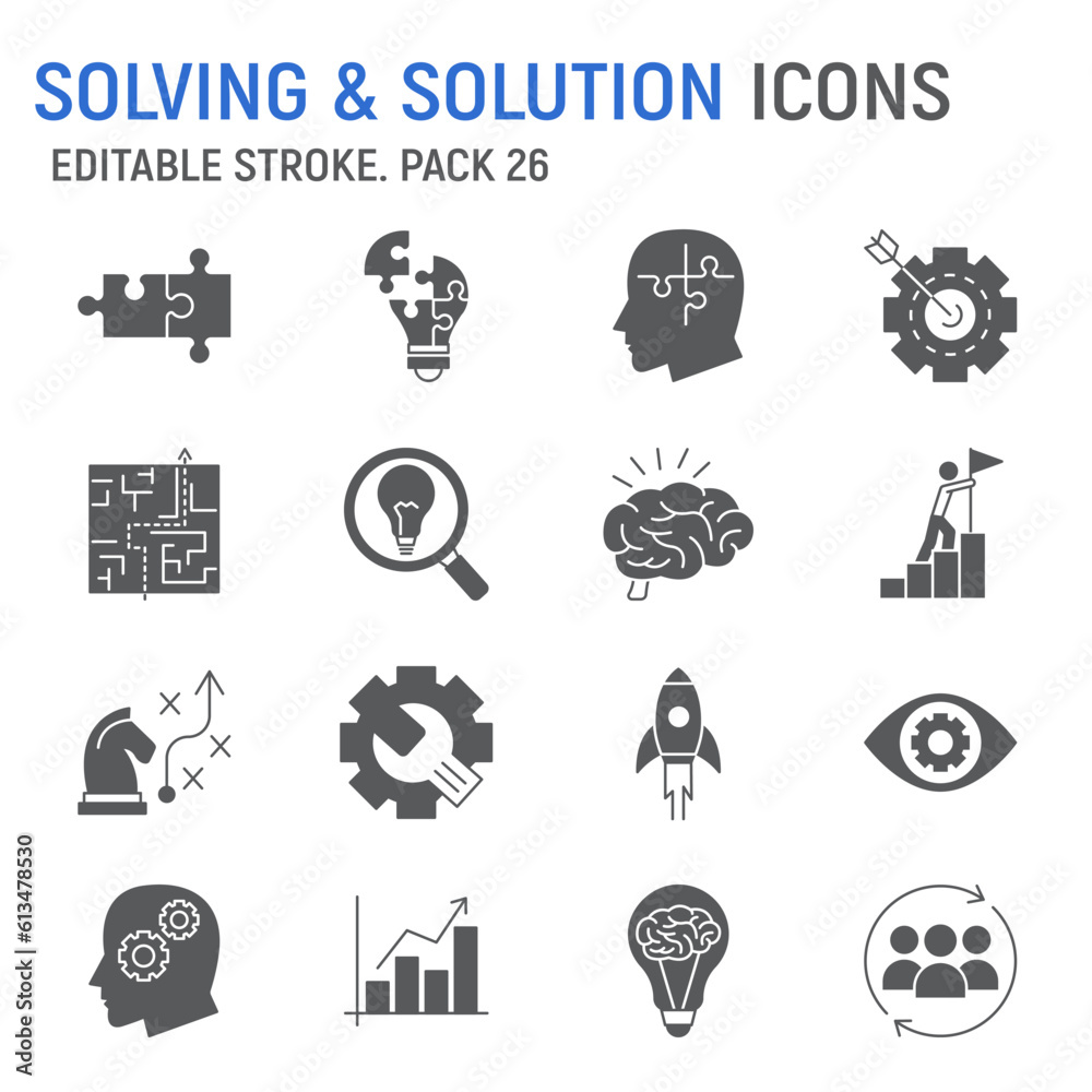 Solution glyph icon set, business collection, seo vector graphics, logo illustrations, solving ...