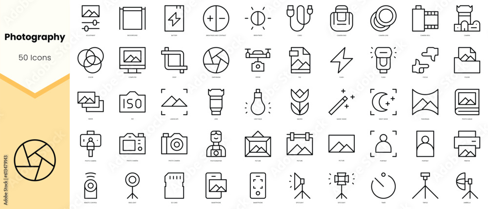 Set of photography Icons. Simple line art style icons pack. Vector ...