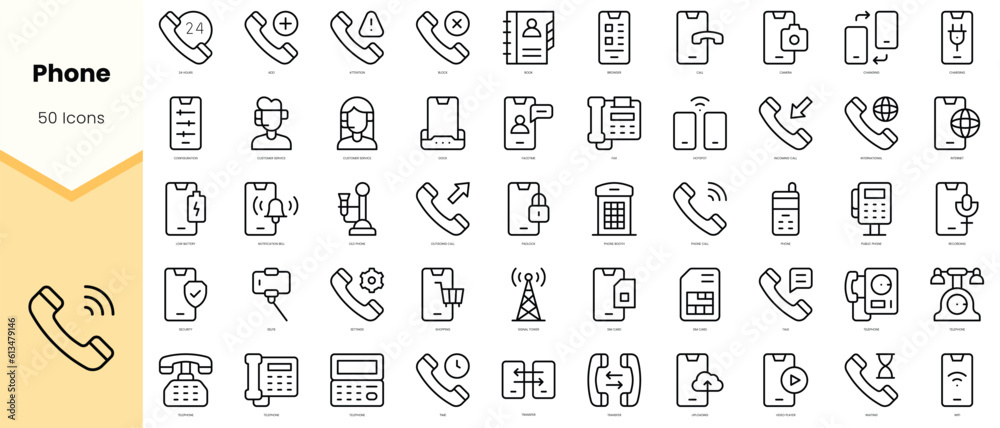 Set of phone Icons. Simple line art style icons pack. Vector ...