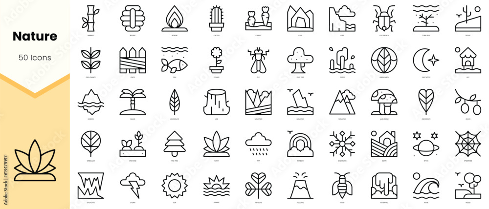 Set of nature Icons. Simple line art style icons pack. Vector ...