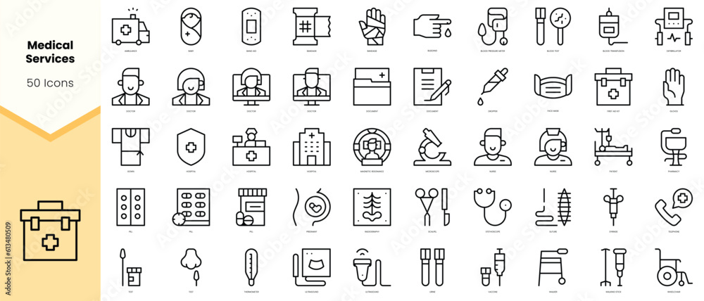 Set of medical services Icons. Simple line art style icons pack. Vector ...