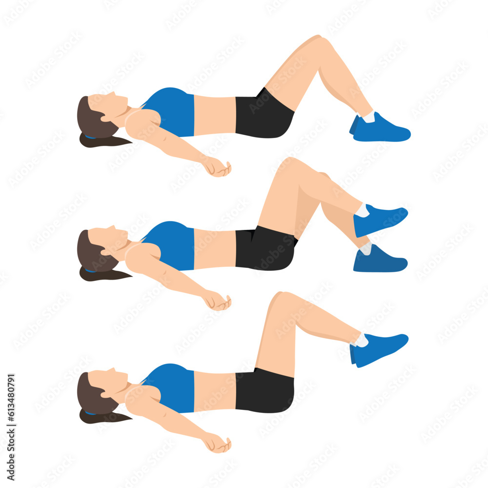 Woman doing pelvic tilt with marching exercise. Flat vector ...