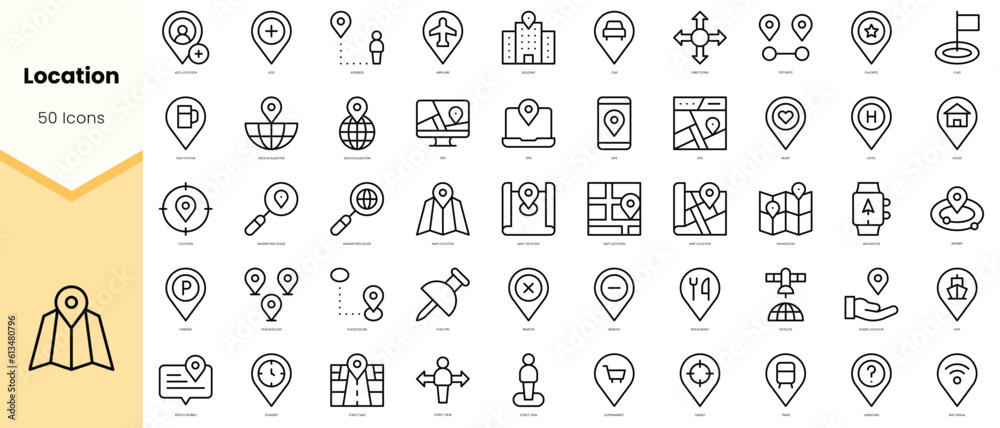 Set of location Icons. Simple line art style icons pack. Vector ...