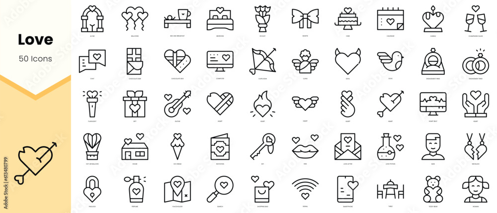 Set of love Icons. Simple line art style icons pack. Vector ...