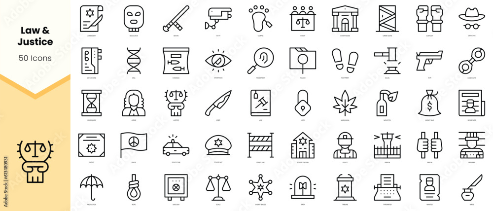 Set of law and justice Icons. Simple line art style icons pack. Vector ...