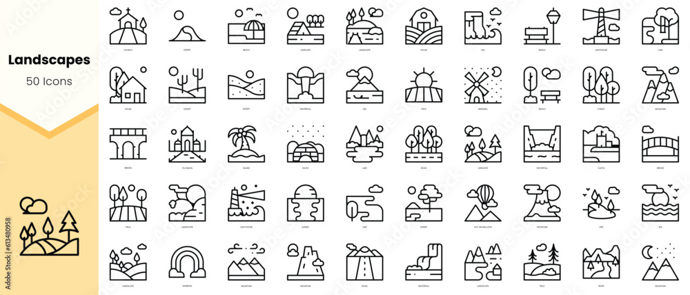 Set of landscapes Icons. Simple line art style icons pack. Vector ...