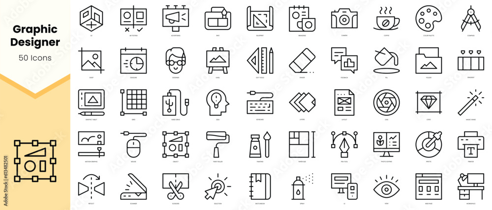 Set of graphic designer Icons. Simple line art style icons pack. Vector ...