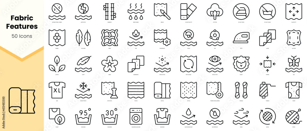 Vetor do Stock: Set of fabric features Icons. Simple line art style ... Vetor do Stock: Set of fabric features Icons. Simple line art style ...