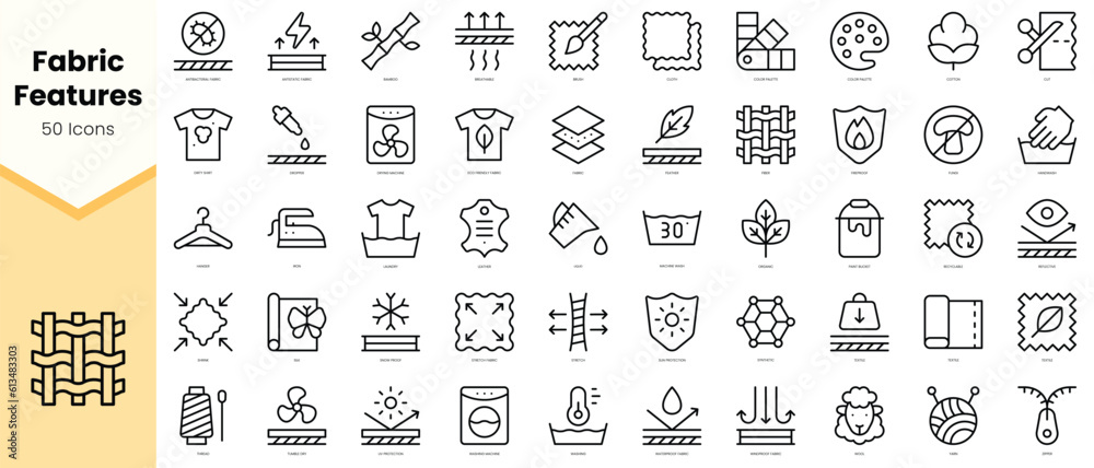 Set of fabric features Icons. Simple line art style icons pack. Vector ...