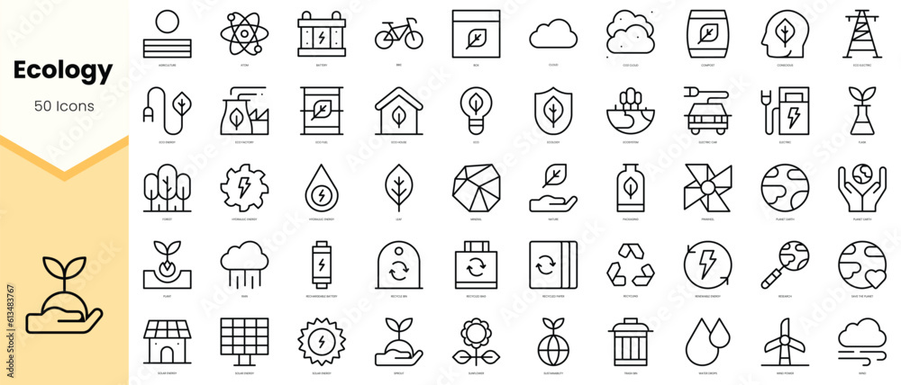Set of ecology Icons. Simple line art style icons pack. Vector ...