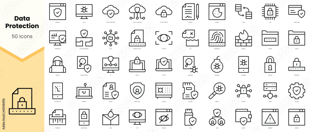 Set of data protection Icons. Simple line art style icons pack. Vector ...