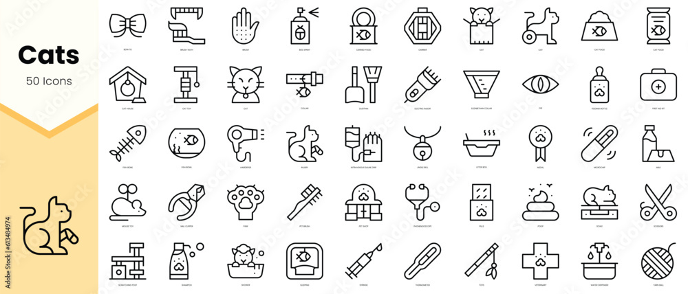 Set of cats Icons. Simple line art style icons pack. Vector ...