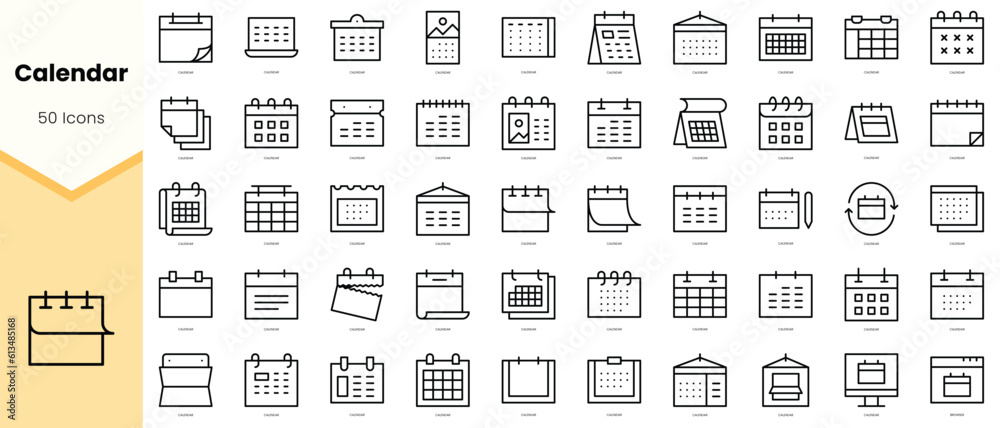 Vetor de Set of calendar Icons. Simple line art style icons pack ...