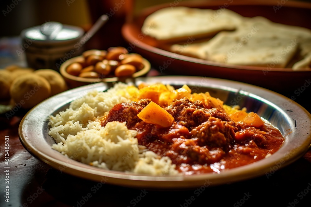 Traditional Egyptian Fattah dish showcasing layers of rice, meat ...