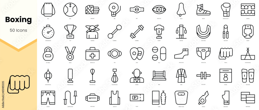 Set of boxing Icons. Simple line art style icons pack. Vector ...