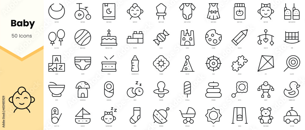 Set of baby Icons. Simple line art style icons pack. Vector ...